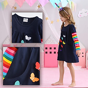 VIKITA Little Girls Dresses Winter Girl Clothes Long Sleeve Navy Dress Xmas Gift for Kids 2-8 Years LH5805, 6T