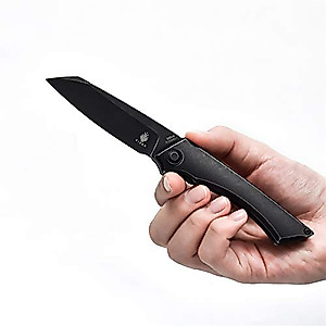 Kizer Black Stonewashed S35VN Blade Pocket Knife, Titanium Handle Folding Knife,M_STEALTH Ki3564A1