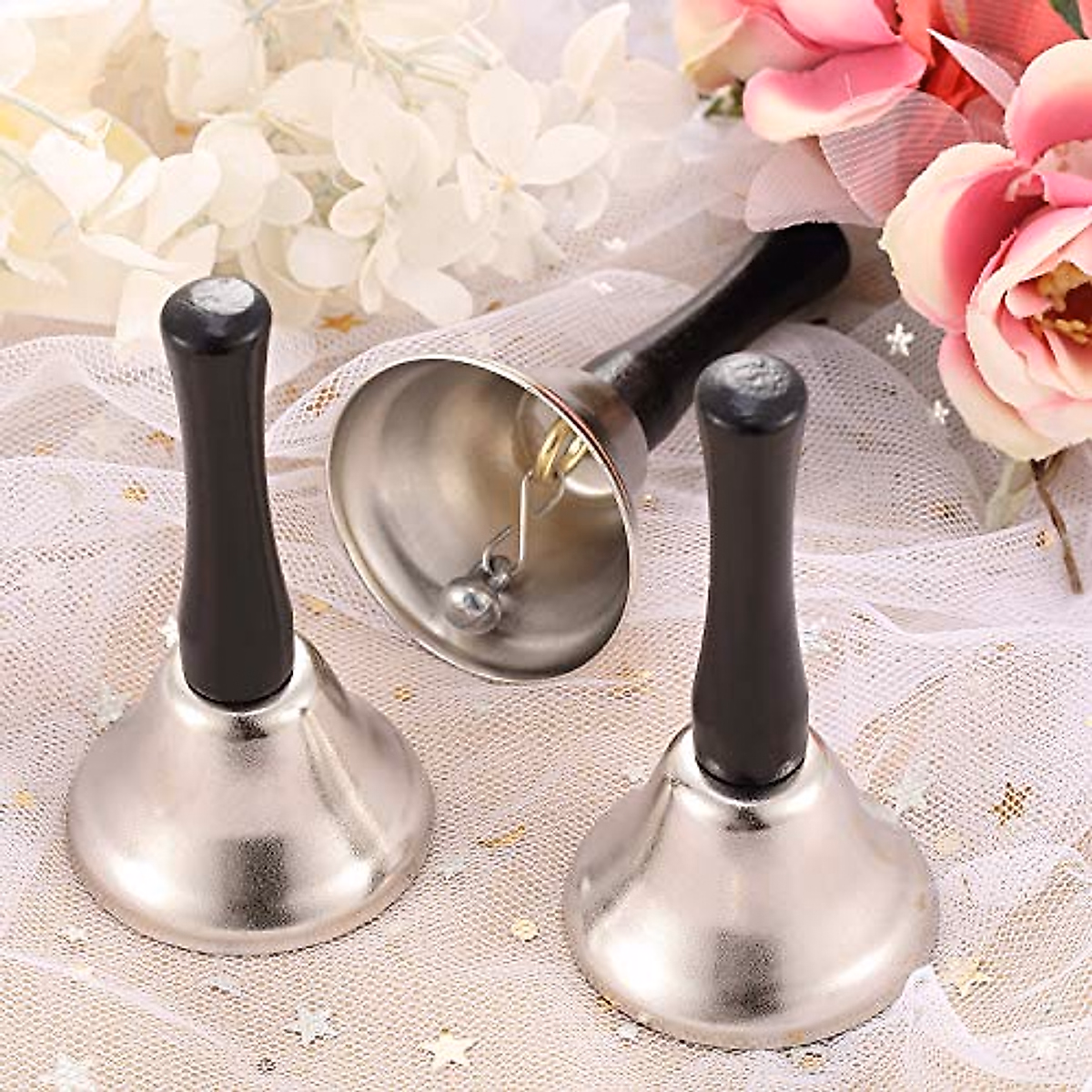 24 Pieces Hand Bells Steel Service Handbells Black Wooden Handle Diatonic Metal Bells Musical Percussion (Silver)