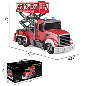 Mostop RC Fire Truck 7 Channel 2.4Ghz Remote Control Fire Engine Truck Toy, 14 inch City Rescue Firetruck Electric Hobby RC Truck Construction Toy with Light and Sounds