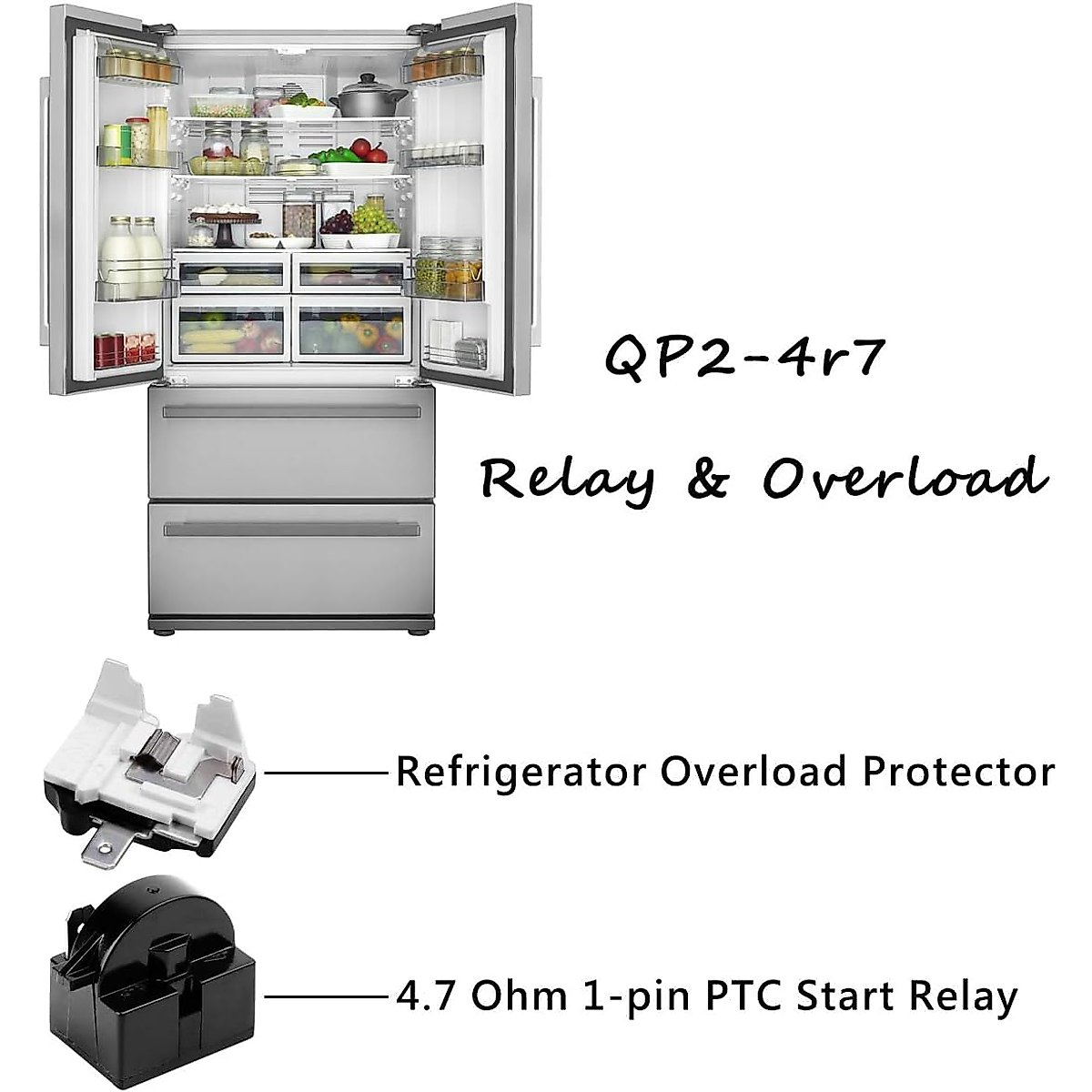 QP2-4.7Starter Relay and Overload 1 Pin Refrigerator Starter Relay and 6750C-0005P Refrigerator Overload Protector（2 Pieces in Total）Mini Refrigerator Parts Compatible with LG Refrigerator Compressor