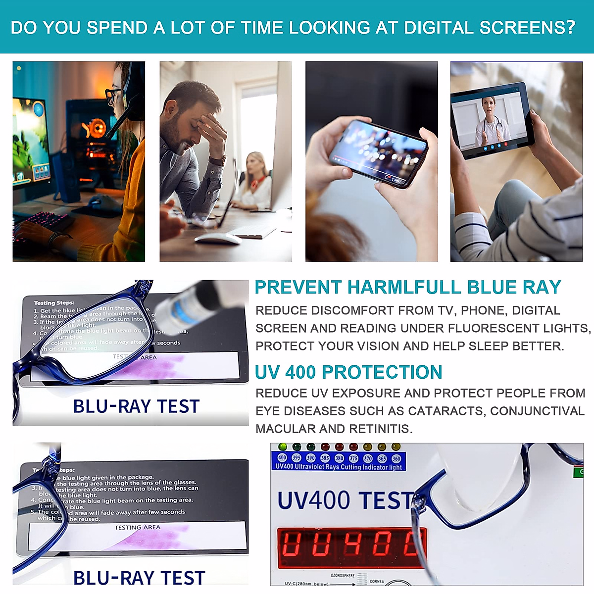 EYEURL 2 Pack Reading Glasses for Men Women - Blue Light Blocking Computer Reader 1.50 Women Lightweight TR90 Flexible Eyeglasses Anti Glare UV Ray Eyestrain