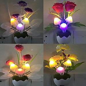 Easyinsmile 4pcs Automatic On/Off Energy Saving LED Sensation Night Light Plug in Wall Color Changing Mushroom Flower Decoration Lights for Bedroom Corridor Nursery