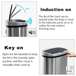 13 Gallon Trash Can Kitchen, Automatic Garbage Can Touchless Motion Sensor, Stainless Steel Trash Can with lid Anti-Fingerprint Mute Designed, Waste Bin 50L, for Office Bedroom Living Room Trash Can