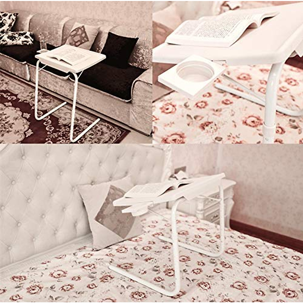 Table Mate II TV Tray Table - Folding TV Dinner Table, Couch Table Trays for Eating Snack Food, Stowaway Laptop Stand, Portable Bed Dinner Tray - Adjustable TV Table with 3 Angles, Cup Holder, White