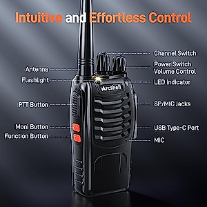 Arcshell Rechargeable Long Range Two-Way Radios with Earpiece 2 Pack Walkie Talkies Li-ion Battery and Charger Included