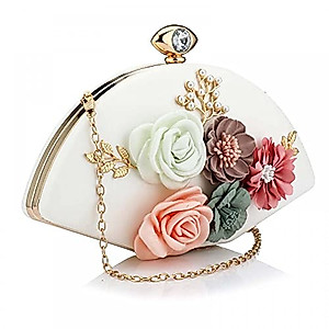 Floral Clutch Purse Leather Clutch Vintage Beaded Evening Handbag Shoulder Bag Women Wedding Purse (White)