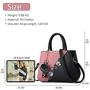 DIRRONA Women Handbag Ladies Messenger Bag Shoulder Bags Fashion Style Handbag Waterproof Casual PU Leather Pompom Messenger Bag Pink A