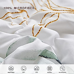 Joyreap 7 Piece Bed in a Bag Queen, Green Leaves Printed on White Botanical Design, Microfiber Comforter Set for All Season (1 Comforter, 2 Pillow Shams, 1 Flat Sheet, 1 Fitted Sheet, 2 Pillowcases)