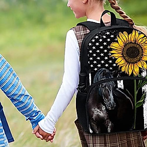 doginthehole Black Horse Backpack School Bag for Students Girls Boys American Flag Sunflower Laptop Bookbag Shoulder Bag Travel Hiking Camping Daypack for Women 17 Inch