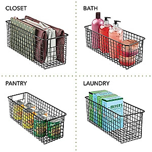 mDesign Slim Metal Wire Food Storage Organizer Basket with Handles for Organization in Kitchen Cabinets, Pantry Shelf, Bathroom, Laundry Room, Closets, Garage - Concerto Collection - Matte Black