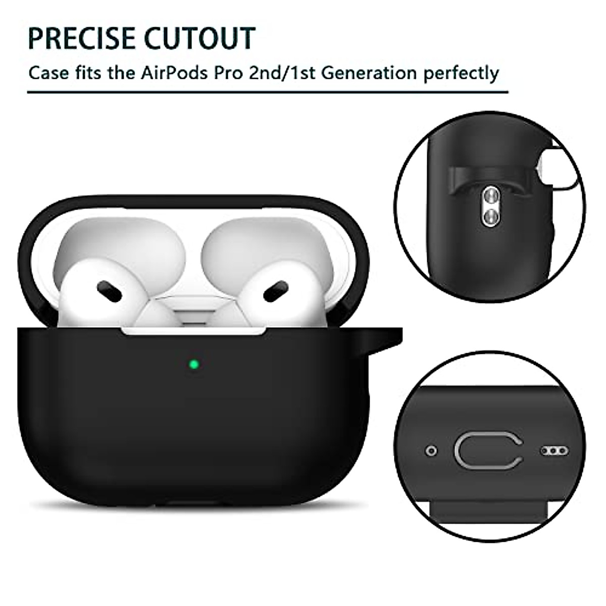 R-fun AirPods Pro 2nd/1st Generation Case Cover with Cleaning kit and 4 Pairs Replacement Ear Tips(XS/S/M/L), Full Protective Silicone for Apple AirPods Pro 2022/2019 Charging Case - Black