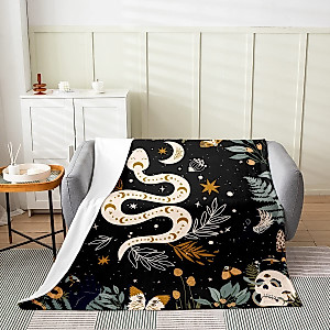 Erosebridal Snake Bed Blanket Twin 60x80 Sun and Moon Throw Blanket Moth Sugar Skull Fleece Blanket for Kids Boys Girls Lightweight Galaxy Starry Sky Butterfly Animal Flannel Blanket Living Room Decor
