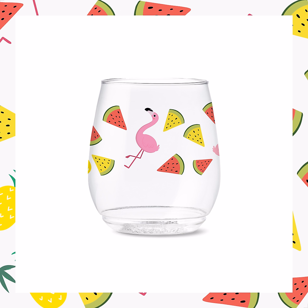 TOSSWARE POP 14oz Vino Let's Fla-mingle Series, SET OF 6, Premium Quality, Recyclable, Unbreakable & Crystal Clear Plastic Printed Glasses