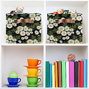 Daisies Flowers Storage Basket Bins Decorative Toy Laundry Basket Organization with Handles for Playroom Living Bed Room Office Clothes Nursery,1 pcs