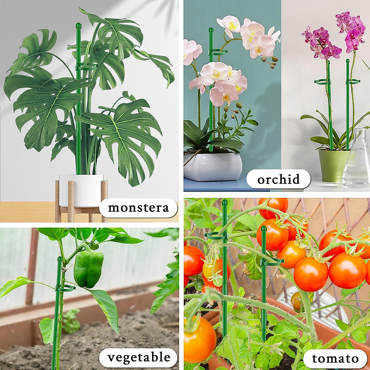 Plant Stakes 17inch &11inch,SupKing Adjustable Length Plant Support Stake 16Pcs Orchid Stick with Clips for Indoor Outdoor,Garden Pole for Potted Tomato Rose Amaryllis Vegetables Comes with 20 Ties