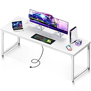 Coleshome 72 Inch Computer Desk with USB Ports, Large Office Desk, Long Study Student Writing Desk, White Marble