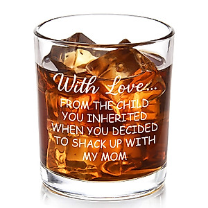 Modwnfy Gift for Dad Stepdad, Funny Stepfather Whiskey Glass, Dad Old Fashioned Glass for Father’s Day Birthday Christmas, Step-Dad Scotch Glass from Stepdaughter Stepson, With Love from The Child