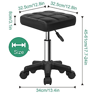 FURWOO Square Swivel Stool with Wheels PU Leahter Rolling Stool Height Adjustable Stool for Spa Salon Massage Black