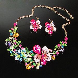 Yuhuan Women Costume jewelry Crystal Statement Necklace and Earrings Sets Chunky Jewelry Set (Style1)