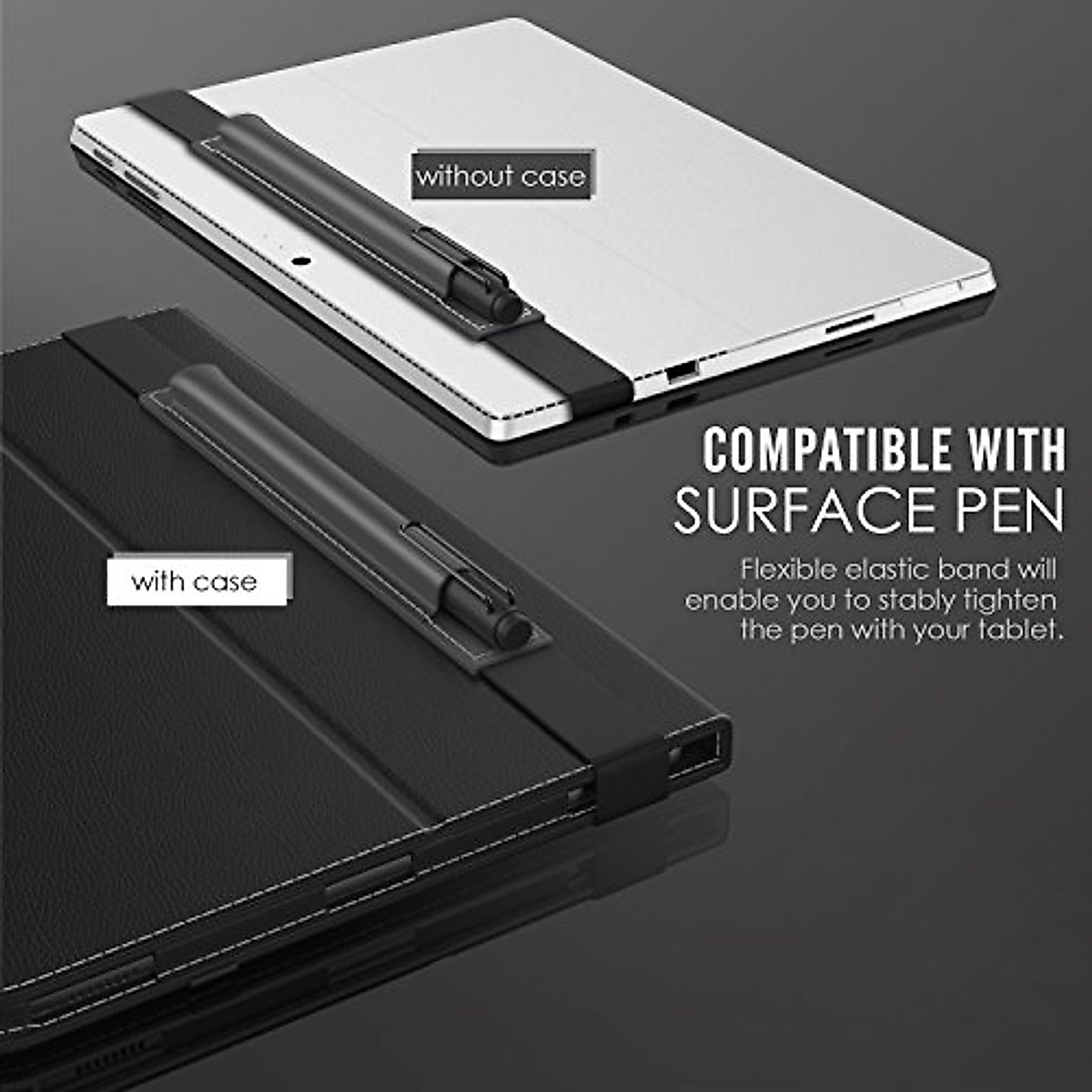 MoKo Holder Case for Microsoft Surface Pen, Premium PU Leather Cover Sleeve Pouch Protective Carrying Bag with Elastic Strap for Surface Pen Case and Other Cases Length up to 9.3"-13.5", Space Gray