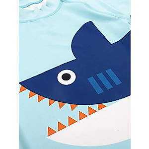 Dilon Toddler Baby Boys Swimsuit Shark Bathing Suits Set-Two Piece Short Sleeve Rashguard Swimwear & Swim Trunks Set(Shark,12-18 Months)