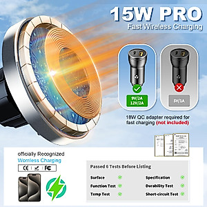 MANKIW for Magsafe Car Mount Charger,15W Magnetic Wireless Car Charger Mount for iPhone 15 Pro Max Plus 14 13 12，Fast Charging Mount for Magsafe Car Phone Holder Fits for Magsafe Charger Case