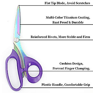 Newness Premium Fabric Scissors, Heavy Duty Sewing Tailor Scissors, Ultra Sharp Titanium Coating Forged Stainless Steel Blade Shears, Unique Purple Craft Scissor for Home Office School Use, 8.3 Inches
