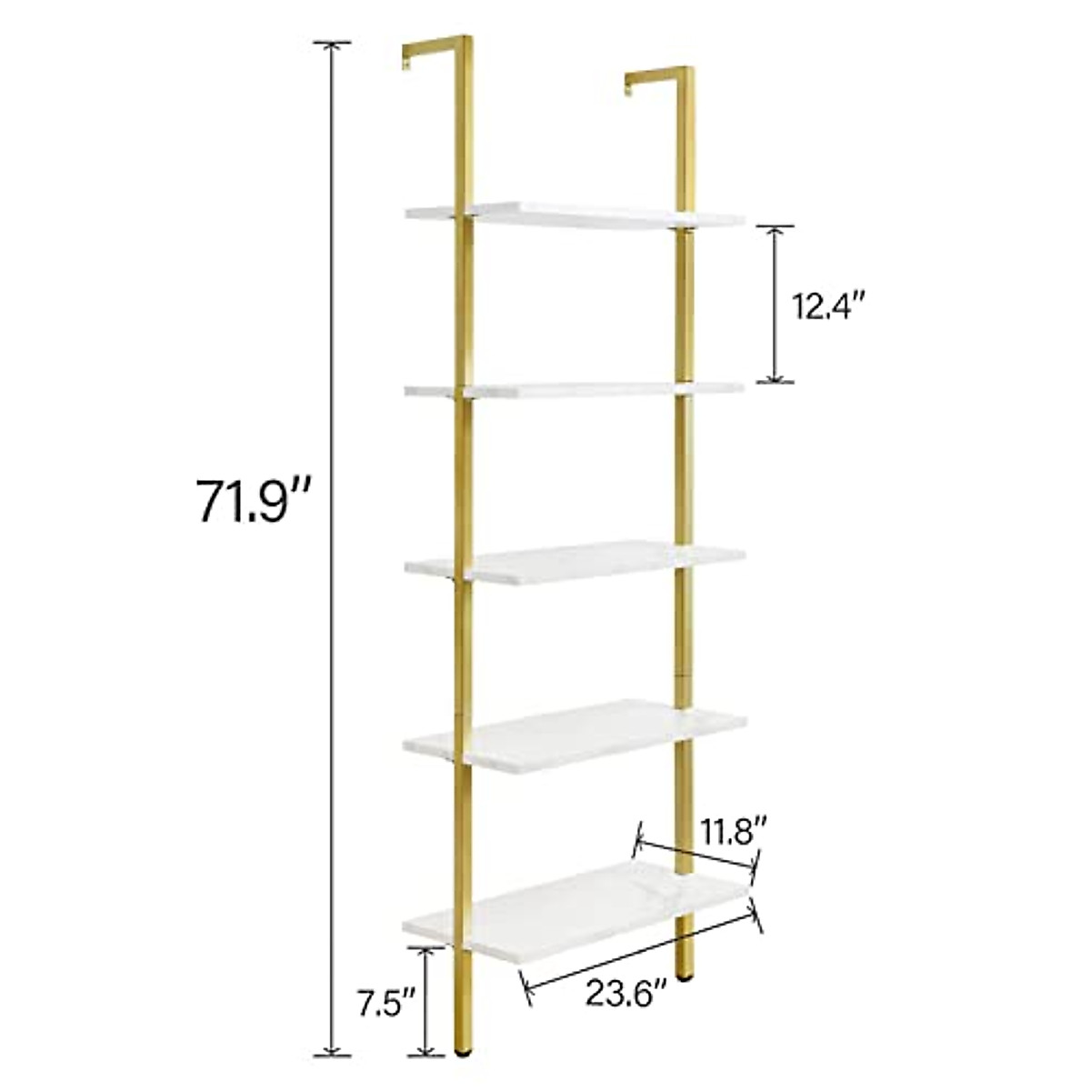 SUPERJARE Vanity Desk, Makeup Vanity with Stool & Tri-fold Lighted Mirror and Modern Ladder Shelf, 5-Tier Open Wall-Mounted Bookshelf with Stable Metal Frame