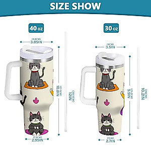 Nexawaveo Cats Doing Different Yoga Poses Beige Tumbler with Handle and Straw 30-40 oz Lid Cup Holder Compatible for Travel Insulated Stainless Steel Cup Food Grade PP Gifts for Him Her BPA-free