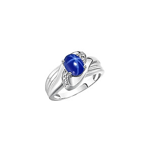 RYLOS Rings for Women Sterling Silver Ring Oval 9X7MM Gemstone & Diamonds Classic Design Blue Star Sapphire Jewelry for Women Size 8
