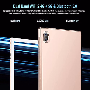 JUSYEA 2023 Tablet 10 Inch Android 12 Tablets J10 Tablet 4GB RAM, 64GB+128GB ROM, 2.0Ghz Octa-core processors-8000mAh Battery, 5G+2.4G Wi-Fi, Bluetooth 5.0, Metallic Body with Case+Stylus- Gold