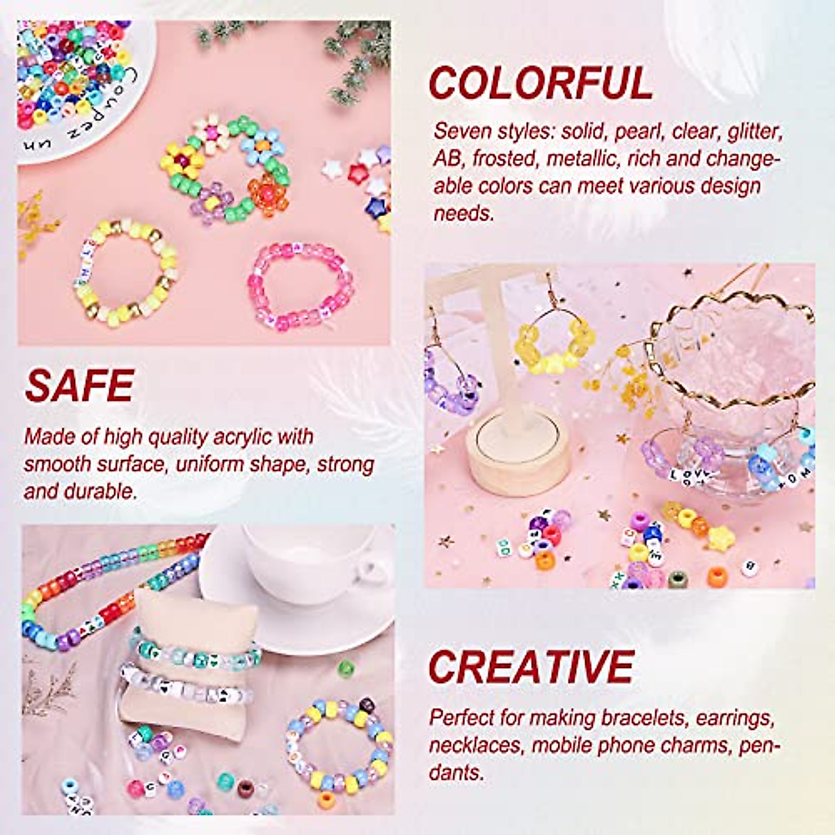 QUEFE 3250pcs Pony Beads Set, Kandi Beads 2400pcs Rainbow Beads in 96 Colors, 800pcs Letter and Heart Beads with 20 Meter Elastic Threads for Bracelet Jewelry Necklace Making