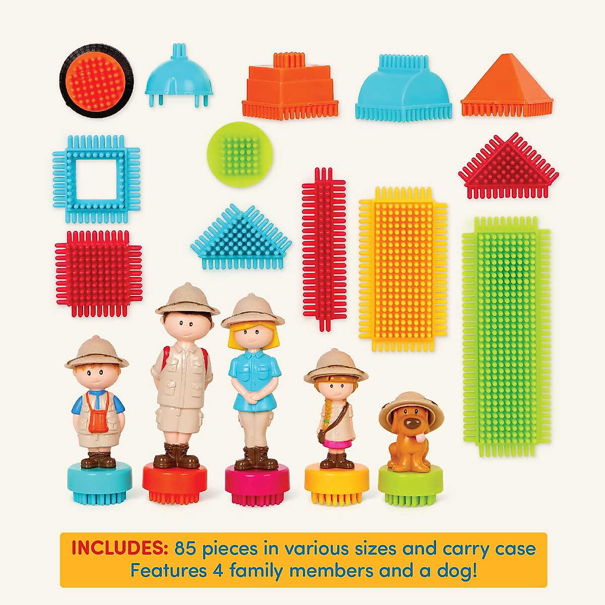 Battat- Bristle Blocks- STEM Interlocking Building Blocks- 85 pc Playset- Reusable Carry Case- Developmental Toys for Toddlers & Kids- Safari Adventure Carrying Case- 2 Years +