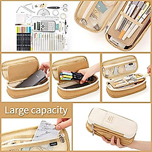 EASTHILL Big Capacity Pencil Pen Case Office College School Large Storage High Capacity Bag Pouch Holder Box Organizer Khaki