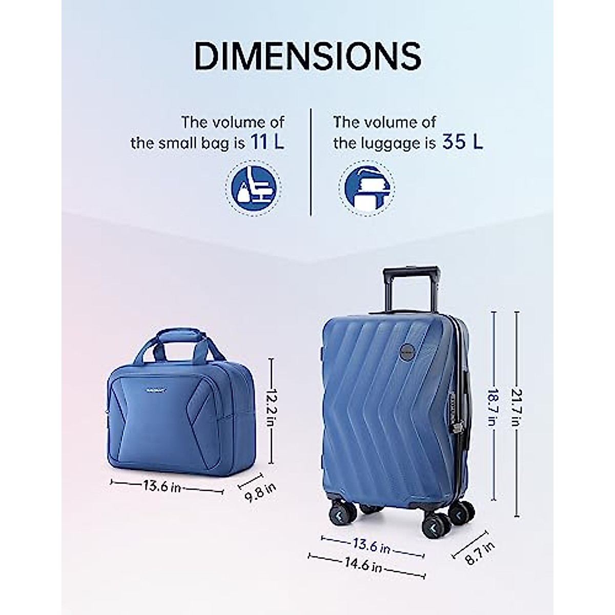 BAGSMART Carry On Luggage, 2 Piece Luggage Sets, PC Hardside Suitcase Airline Approved, 20 Inch Luggage with Spinner Wheels, Travel Luggage Hard Shell Suitcases Set with Duffle Bag for Men Women, Blue