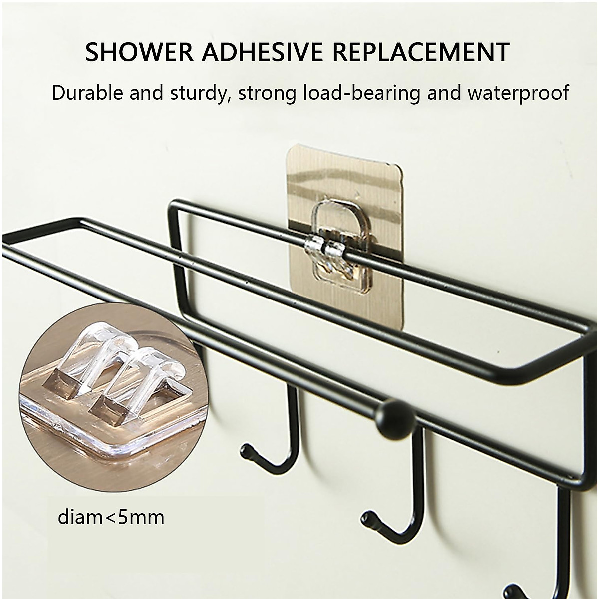 Resdenio Shower Caddy Adhesive Replacement Strips - 10 Pack Corner Transparent Kitchen Bathroom Self Adhesive Shelf Holder Waterproof No Drilling Hanging Shower Caddy Hook (Gold)