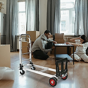 JXUFDHO Hand Truck Dolly Foldable Heavy Duty, Convertible 2 in 1 Folding Hand Truck Folding Dolly Cart Trolley Luggage Cart 440lbs Capacity Aluminum for Moving Home, Auto, Office