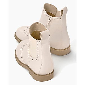 Coutgo Girls Chelsea Ankle Boots Side Zipper Comfortable Combat Dress Booties for Toddler/Little Kid/Big Kids, Beige, Size 2