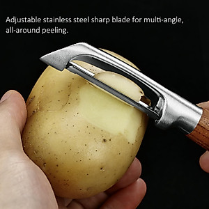 KULUNER Premium 304 Stainless Steel Multifunctional Kitchen Fruit and Vegetable Peeler with Real Wood Handle，Ultra Sharp Strong Blade