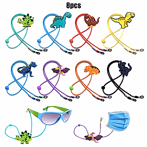 ZXSWEET 8 PCS Kids Glasses Strap Adjustable Dinosaur Anti-slip Eyeglass Straps for Boys Girls Multicolor