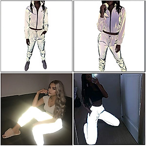 RARITYUS Men Women Rave Reflective Pants Sweatpants Trousers Dance Jogger Pants with Pockets for Casual Sport Party Festival