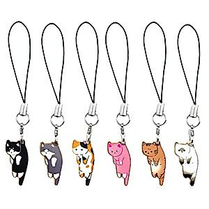 Sopopal 6 Pcs Cat Phone Charm Aesthetic Cell Phone Charm Kawaii With Handmade Cute Hanging Pendants Decor