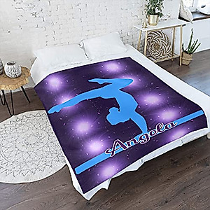 XOZOTY Personalized Girl Gymnastic Purple Throw Blankets with Name Custom Fleece Blanket Tapestry for Sofa Bed Wedding Gifts 50x60inch
