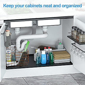 HolaDream Under Sink Mat 34”x22” Kitchen Waterproof Silicone Cabinet Mat Liner Drip Tray with Drain Hole Design for Bathroom and Laundry, Black