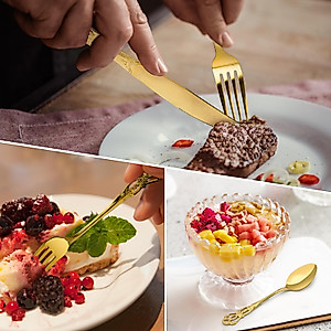 20 Piece Silverware Set Service for 4,Premium Stainless Steel Flatware Set,Mirror Polished Cutlery Utensil Set,Durable Home Kitchen Eating Tableware Set (Golden)