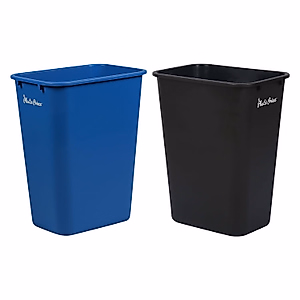 (Set of 2) 40 Quart Trash Can, Black and Blue Plastic Rectangular 10 Gallon Wastebasket for Kitchen Bathroom Office, 40 qt Garbage Can Fits Under Desk Cabinet Sink