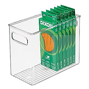mDesign Tall Plastic Storage Organizer Container Bin, Office Organization for Filing Cabinet, Cupboard, Shelves, and Desk - Holds Notepads, Pens, Pencils, Highlighters, Ligne Collection, Clear