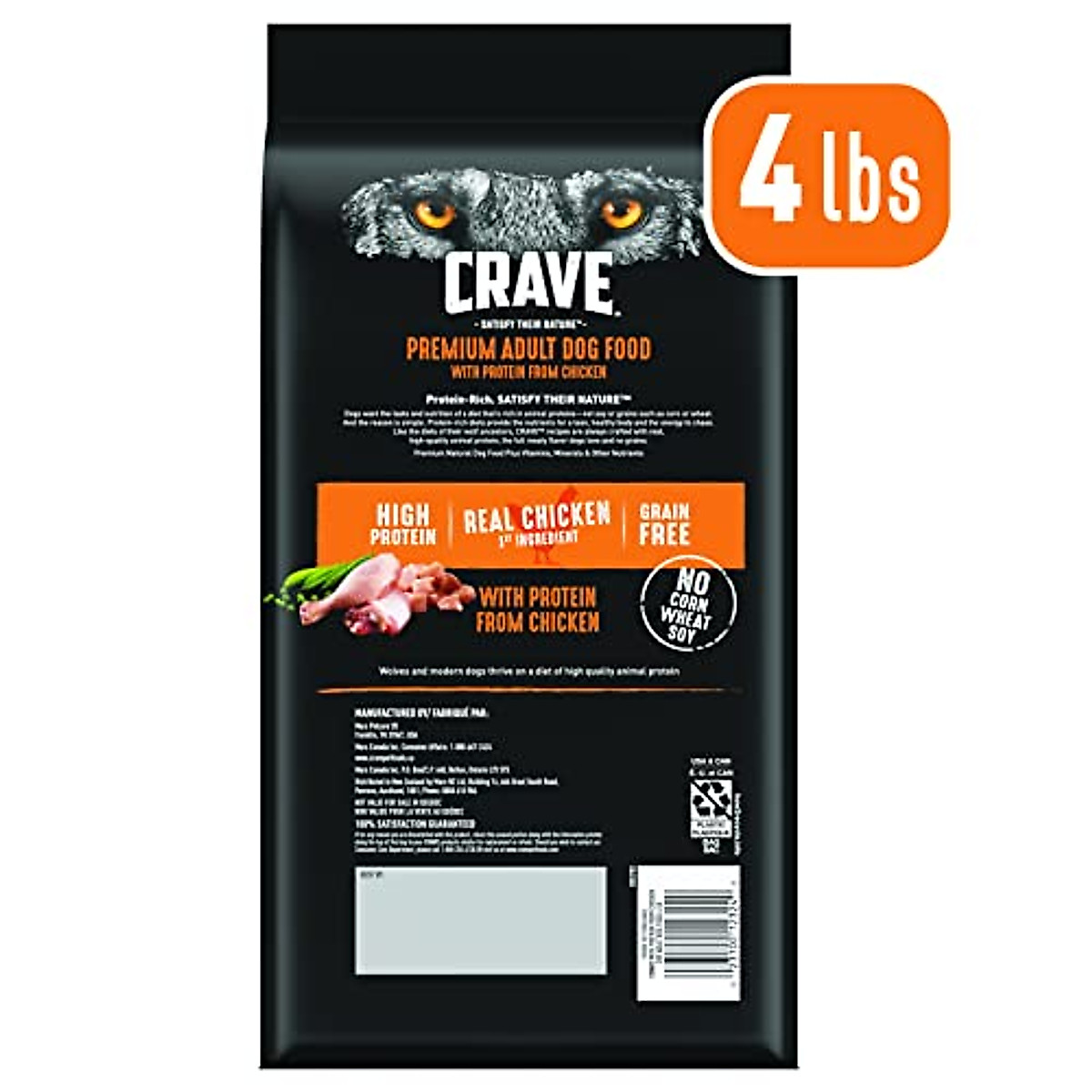CRAVE Grain Free High Protein Adult Dry Dog Food, Chicken, 4 lb. Bag