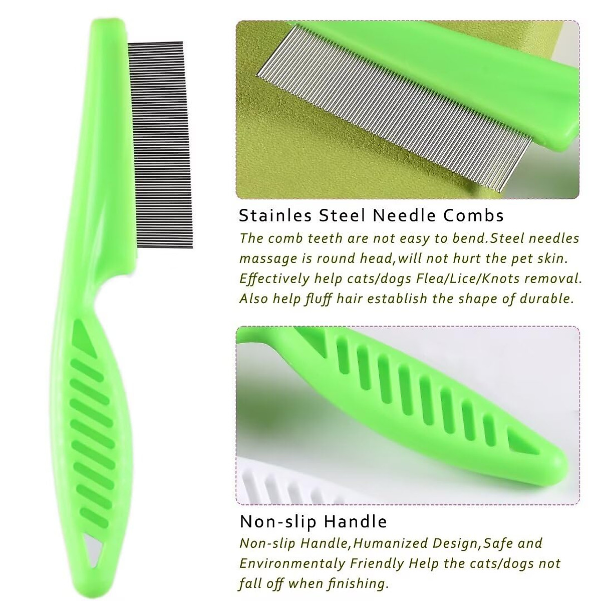 6 Pcs Flea Comb For Cats,Stainless Steel Dog Cat Grooming Combs with Rounded Teeth,Multifunctional Pet Lice Comb Tear Stain Removal,Pet Comb for Detangling and Dematting Face & Paws